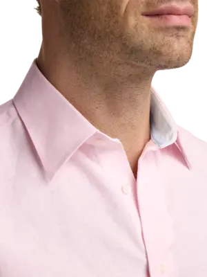 PAUL FREDRICK Linen Point Collar Poplin Slim Contrast Trim Button Cuff Long Sleeve Shirt