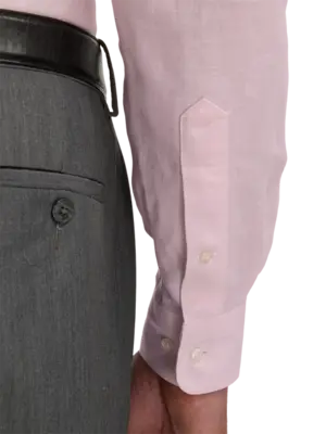 PAUL FREDRICK Linen Point Collar Poplin Slim Contrast Trim Button Cuff Long Sleeve Shirt