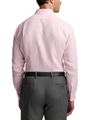 PAUL FREDRICK Linen Point Collar Poplin Slim Contrast Trim Button Cuff Long Sleeve Shirt