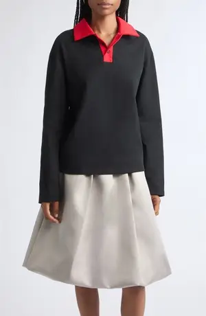 LII Contrast Collar Long Sleeve Cotton Polo - Black/red