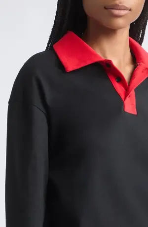 LII Contrast Collar Long Sleeve Cotton Polo