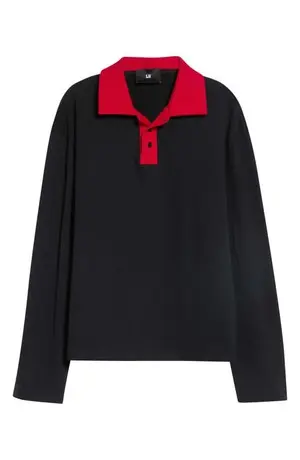 LII Contrast Collar Long Sleeve Cotton Polo