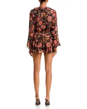 Aqua Floral Print Ruffled Mini Skirt Exclusive