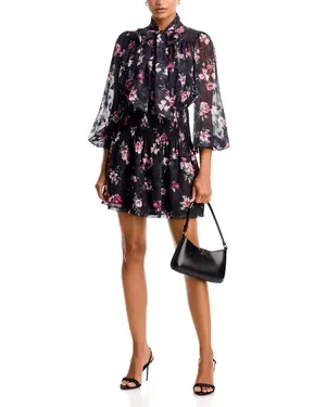 Aqua Long Sleeve Floral Burnout Mini Dress Exclusive