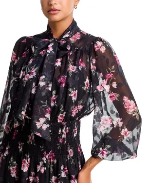Aqua Long Sleeve Floral Burnout Mini Dress Exclusive