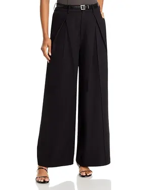 Aqua Belted Pleated Wide Leg Pants Exclusive - Black