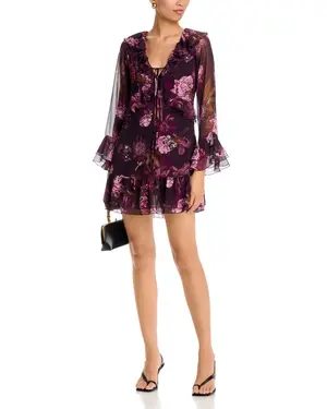 Aqua Ruffled V Neck Mini Dress Exclusive
