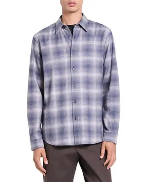 Theory Irving Cotton Faded Plaid Shirt - Inkling Multi