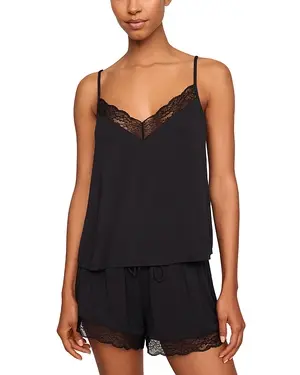 Eberjey Kari Lace Trim Cami & Shorts Pajama Set - Black