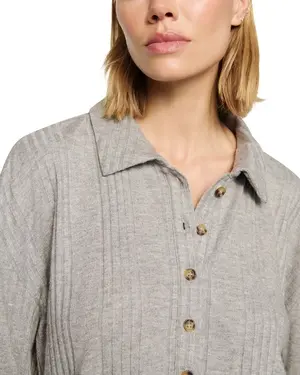 Eberjey Variegated Rib Long Sleeve Polo Top