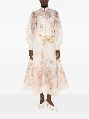 Zimmermann Ascent Linen And Silk Midi Skirt