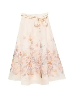 Zimmermann Ascent Linen And Silk Midi Skirt - Multicolor