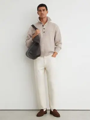 REISS Marske 100% Cashmere Rib-knit Half-button Jumper