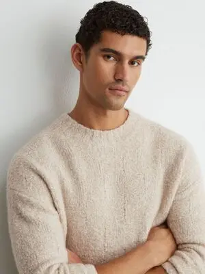 REISS Clarence Wool-cashmere Bouclé Square-knit Jumper - Ecru