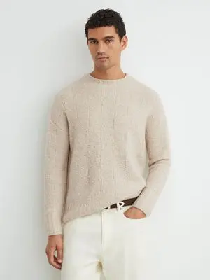 REISS Clarence Wool-cashmere Bouclé Square-knit Jumper - Ecru