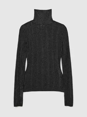 REISS Sutton Metallic Open-knit Roll-neck Top