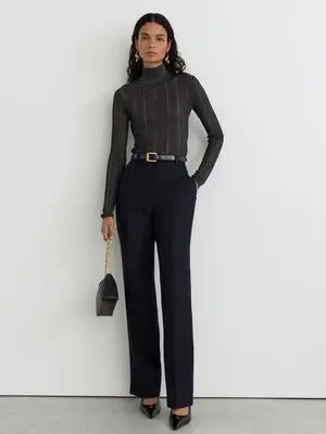 REISS Sutton Metallic Open-knit Roll-neck Top