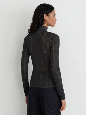REISS Sutton Metallic Open-knit Roll-neck Top