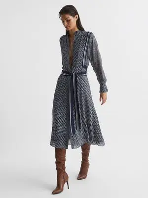 REISS Tanya Petite Mixed Print Midi Dress