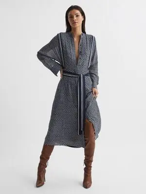 REISS Tanya Petite Mixed Print Midi Dress