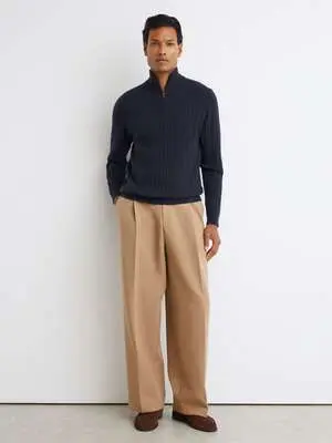 REISS Howard Cashmere Cable-knit Half-zip Jumper - Navy
