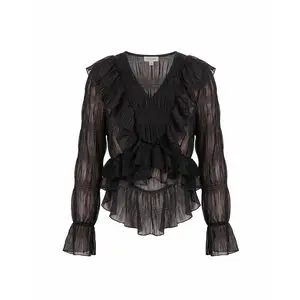 TANTRA SPAIN SL Pleated Ruffled Top With V-neck