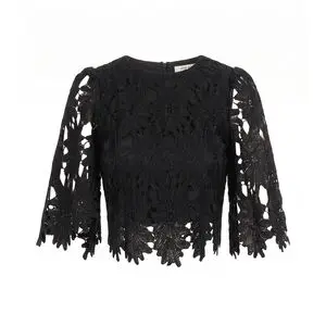 TANTRA SPAIN SL Cropped Guipure Top With Lantern Sleeves
