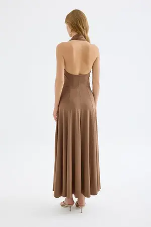 MONLICIA Isolde Halter Deep V Maxi Dress