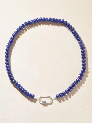 MARLA AARON Rondelle Strand + Stoned Medium Lock 14-karat White Gold, Sapphire And Turquoise Necklace - Blue