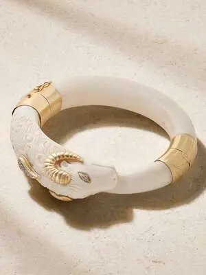 ELEUTERI Vintage 1970s Ram's Head 18-karat Bone And Diamond Bangle - Gold