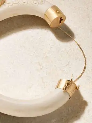 ELEUTERI Vintage 1970s Ram's Head 18-karat Bone And Diamond Bangle
