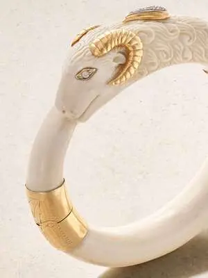ELEUTERI Vintage 1970s Ram's Head 18-karat Bone And Diamond Bangle