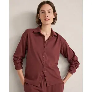 HAVEN WELL WITHIN Organic Cotton Rib Knit Front Button Shirt - Garnet