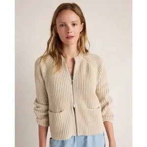 HAVEN WELL WITHIN Cotton Blend Shaker Stitch Bomber Jacket