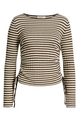 24COLOURS Stripe Drawstring Ruched Rib Top