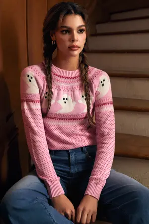 MODCLOTH You've Been Ghosted Fair Isle Halloween Sweater - Pink