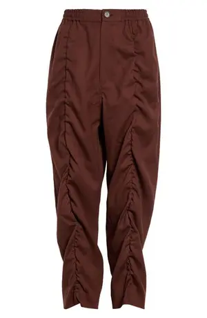 Undercover Ruched Wool Narrow Leg Pants - Brown