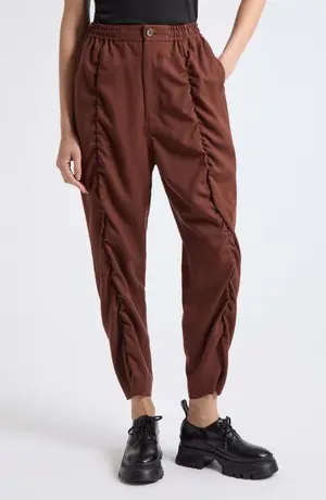 Undercover Ruched Wool Narrow Leg Pants - Brown