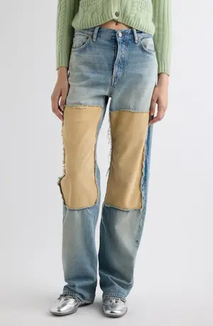 Acne Studios Pazer Suede Panel Straight Leg Jeans - Light Blue