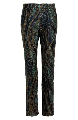 Etro Bristol Paisley Jacquard Slim Leg Ankle Pants - Blue