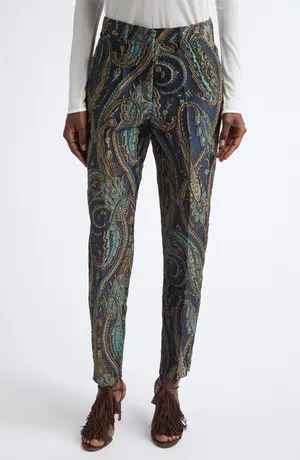 Etro Bristol Paisley Jacquard Slim Leg Ankle Pants - Blue