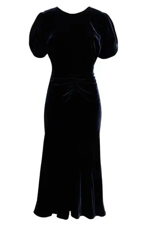 Victoria Beckham Bela Velvet Midi Dress - Navy