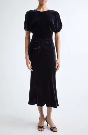 Victoria Beckham Bela Velvet Midi Dress - Navy