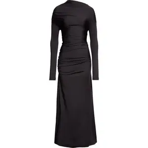 Victoria Beckham Draped Long Sleeve Column Gown - Black