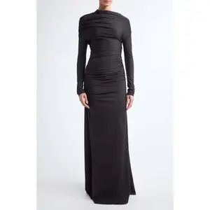 Victoria Beckham Draped Long Sleeve Column Gown - Black