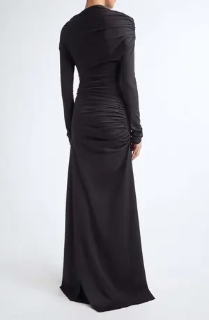 Victoria Beckham Draped Long Sleeve Column Gown