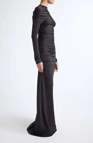 Victoria Beckham Draped Long Sleeve Column Gown