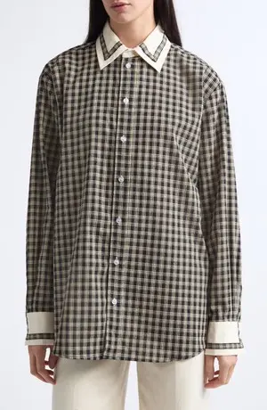 TANNER FLETCHER Gender Inclusive Pippa Trimmed Bordered Check Button-up Shirt