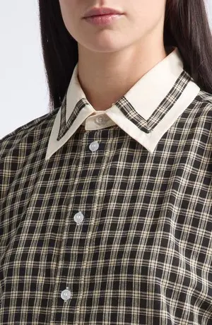 TANNER FLETCHER Gender Inclusive Pippa Trimmed Bordered Check Button-up Shirt