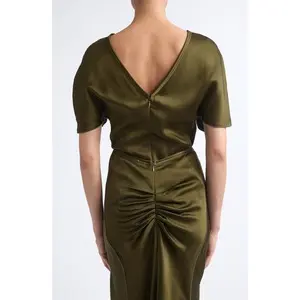Victoria Beckham Bela Flutter Sleeve Satin Top - Marsh Green